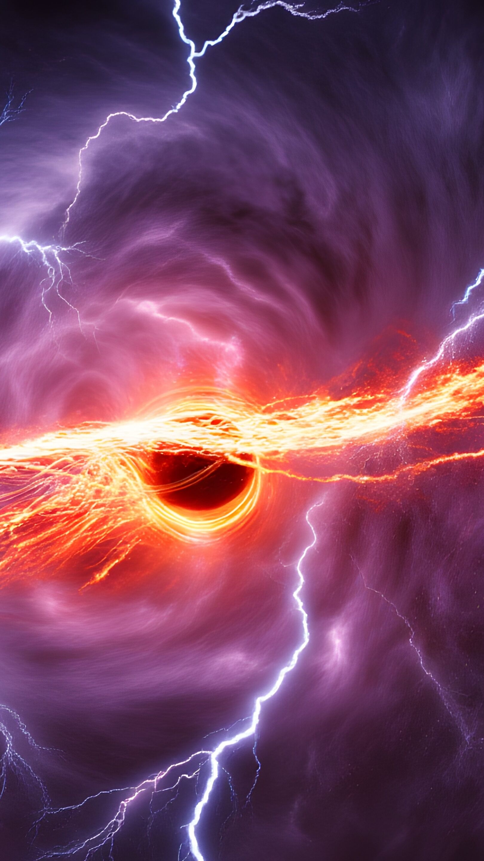 Starship Racing a Lightning Tornado Around a Fiery Black Hole - backiee
