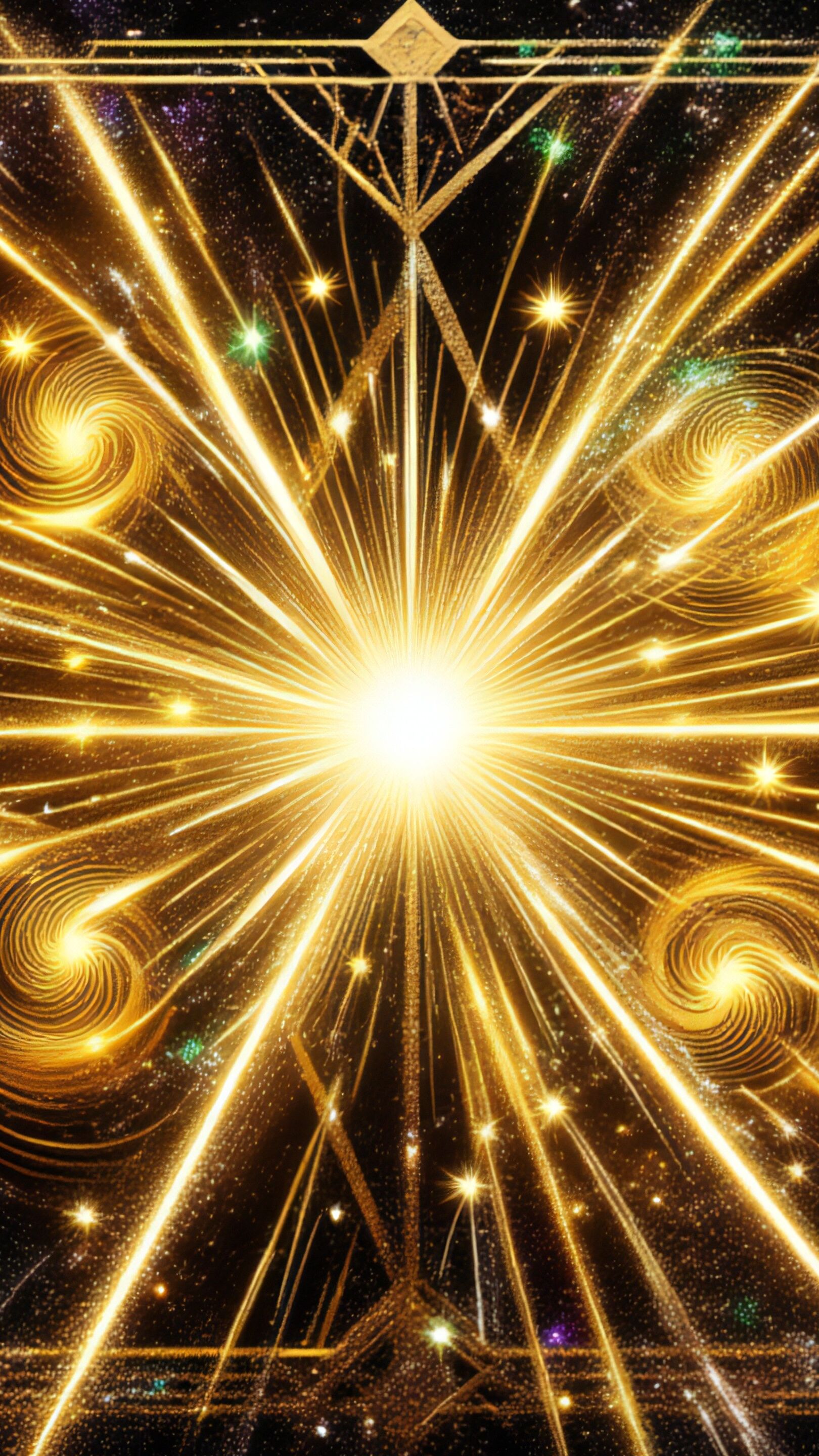 Golden Cosmic Burst Within Ornate Starframe Abstraction - backiee