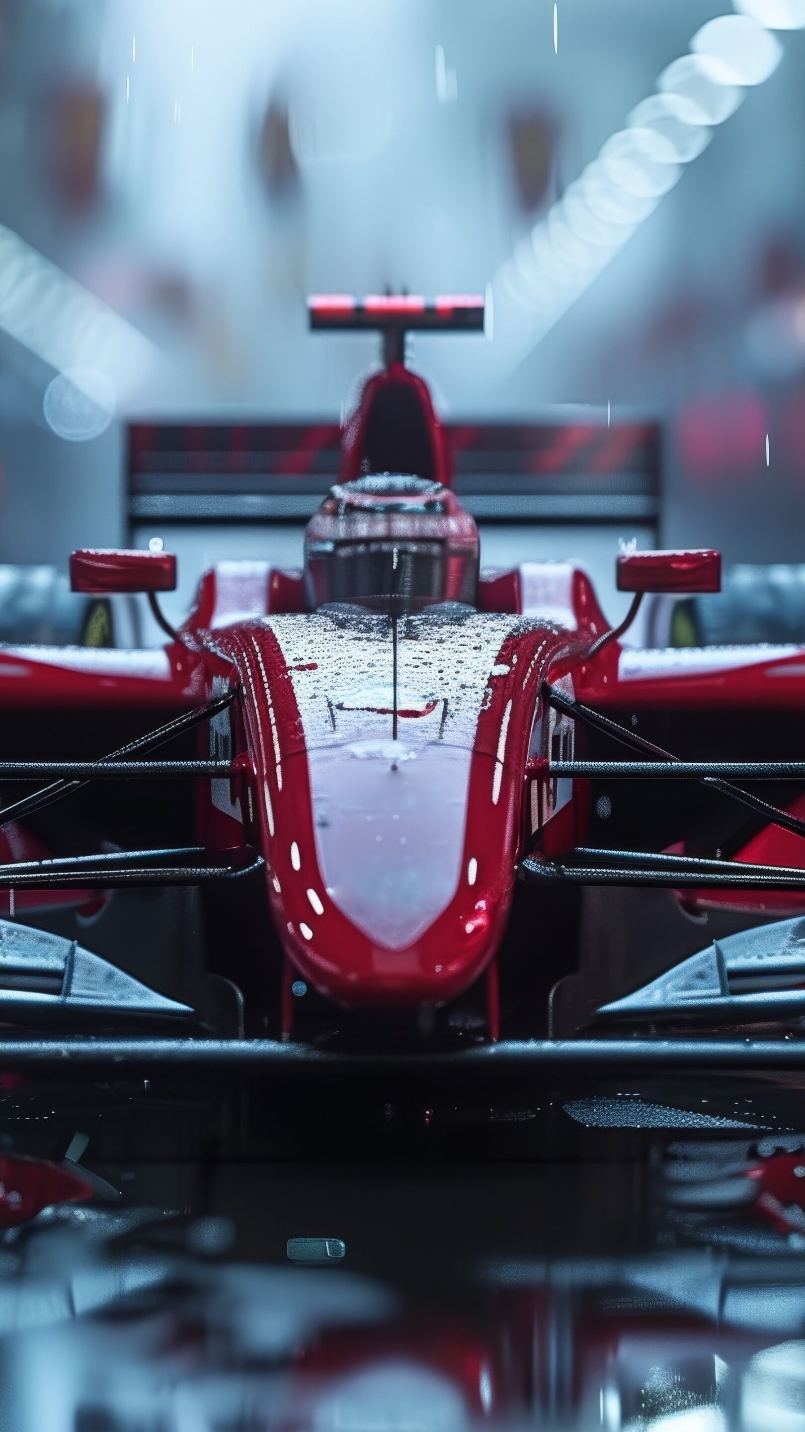 Rain Soaked Formula 1 Power Under Neon Pit Lane Lights - backiee