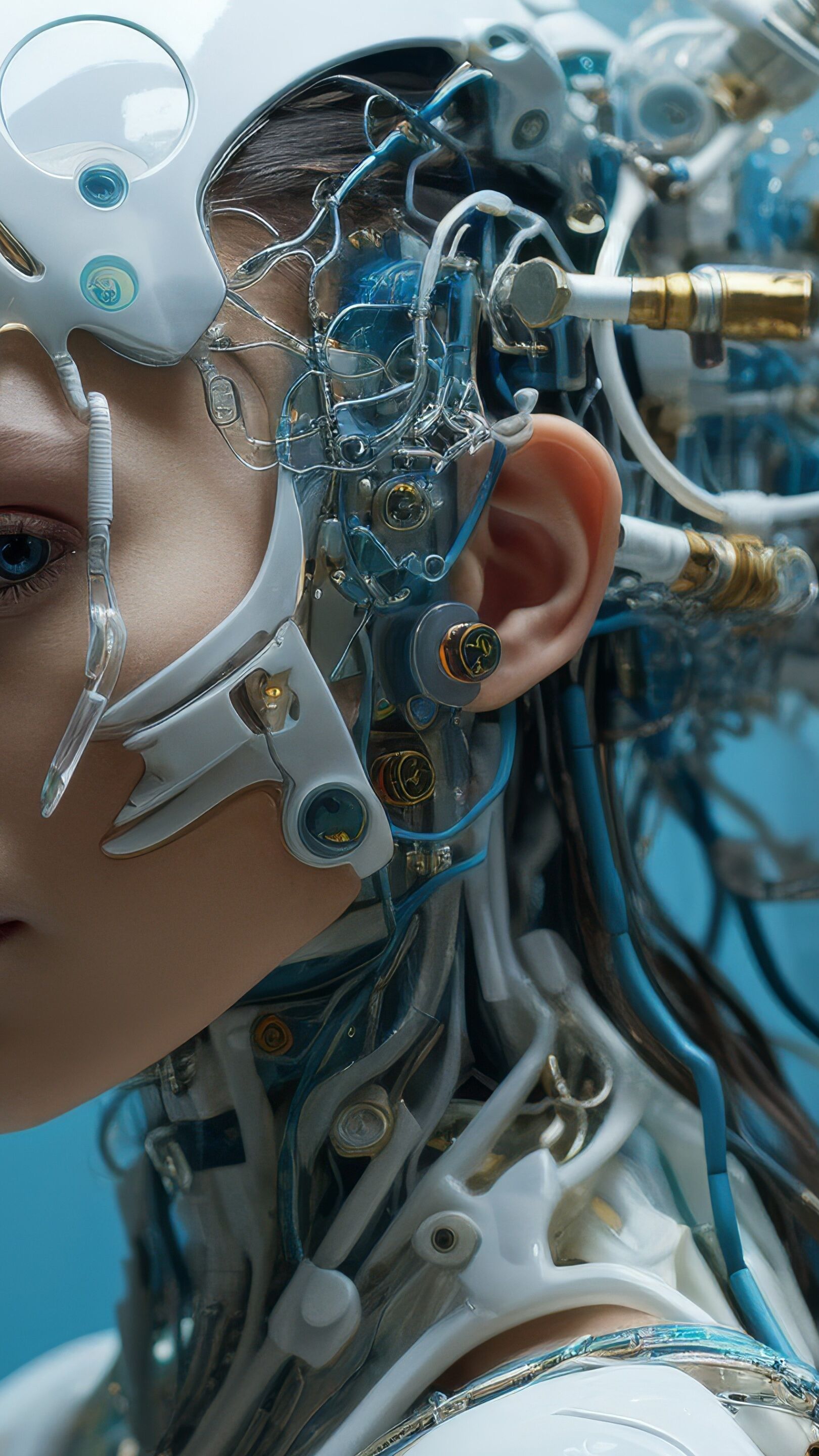 Ethereal Humanoid Robot Portrait in Advanced AI Laboratory - backiee