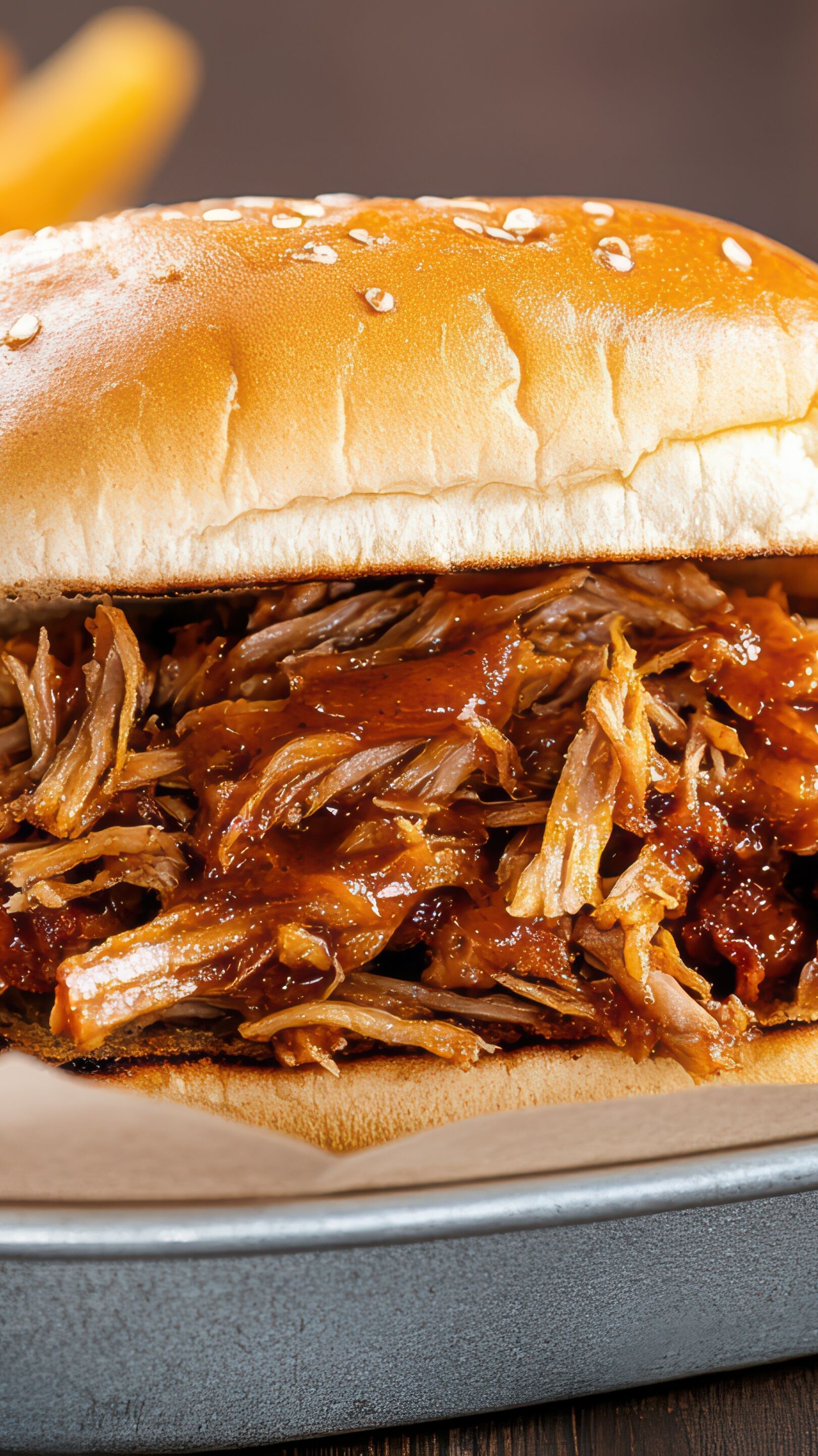 Smoky Pulled Pork Burger with Golden Fries in Crisp 5K - backiee