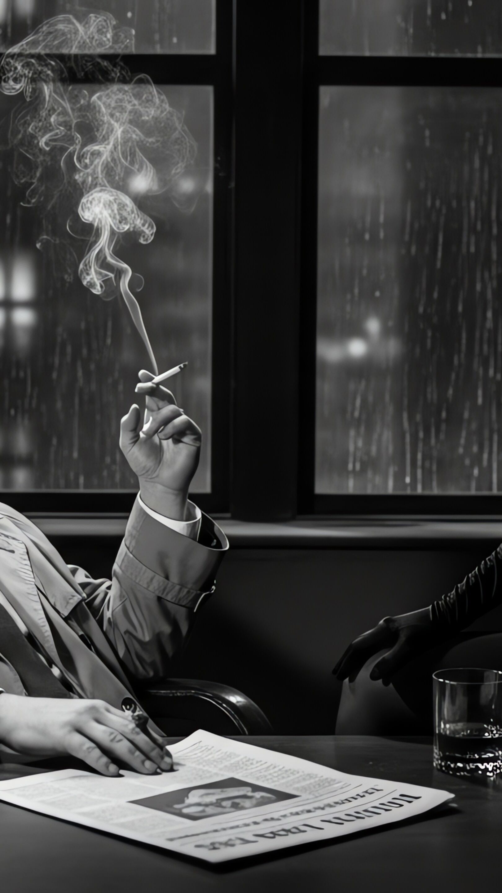 Rainy Night Noir Romance in Monochrome Shadows - backiee