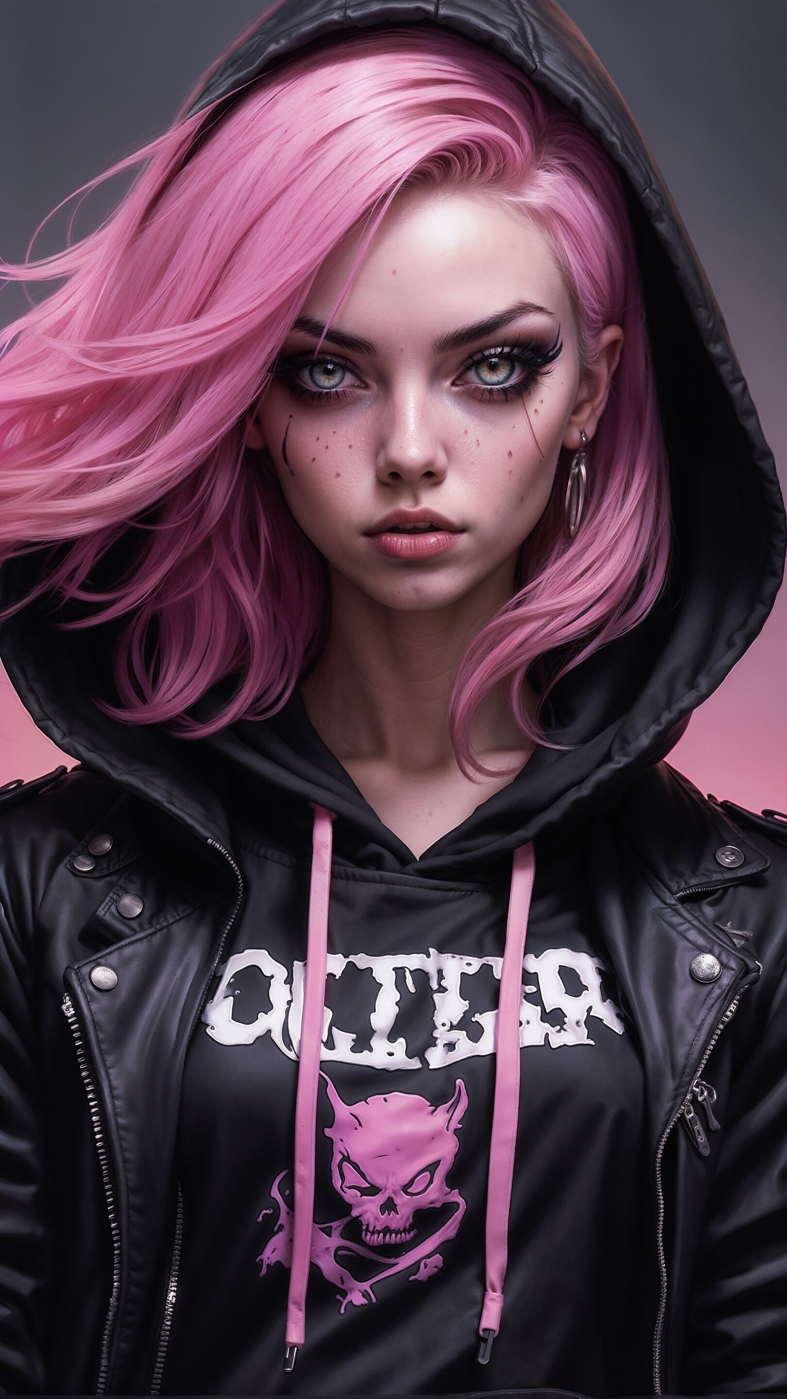Pink Haired Gothic Punk Girl in a Dark Fantasy Realm - backiee