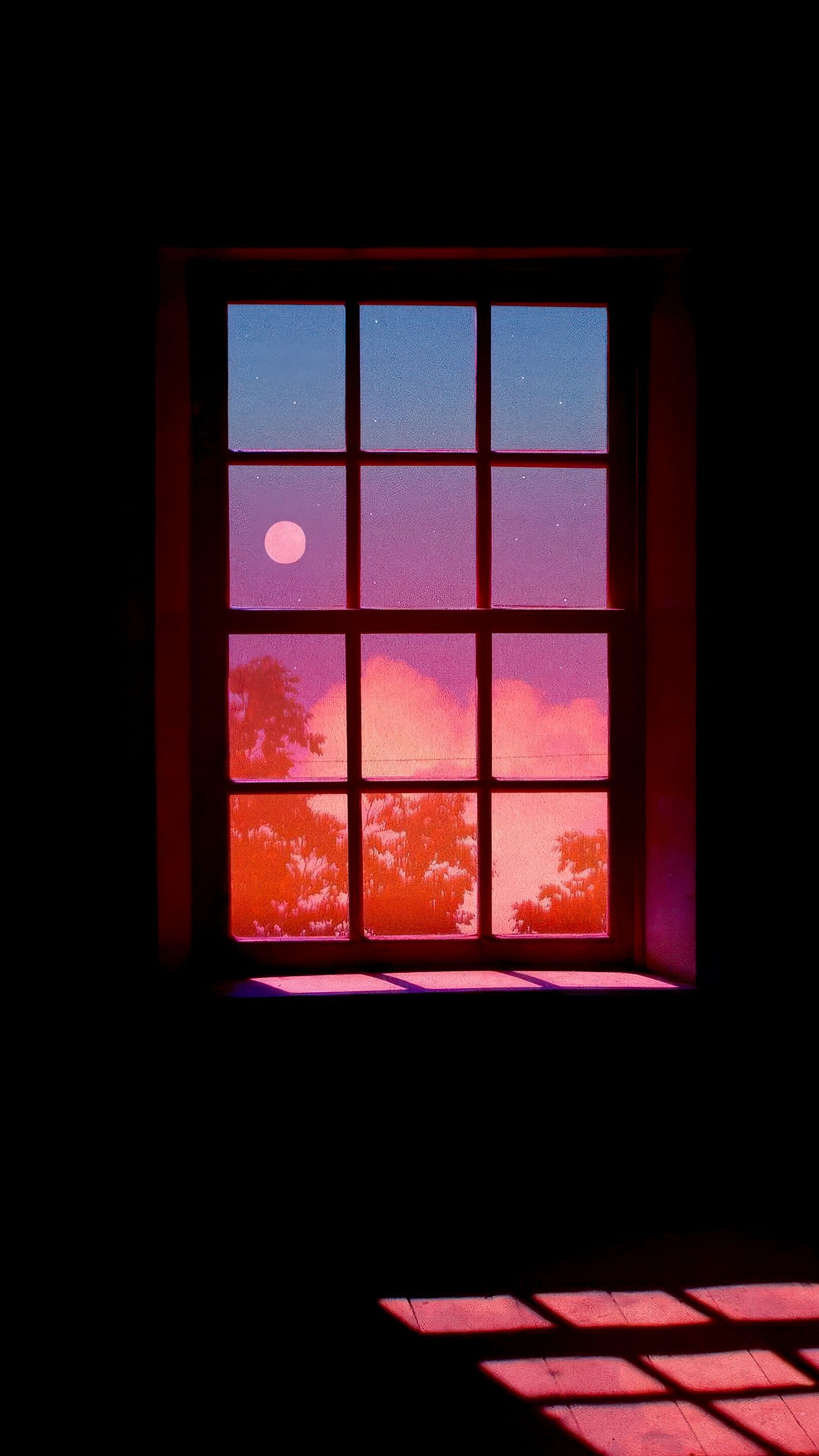 Silent Anime Window Glow in Deep Midnight Darkness - backiee