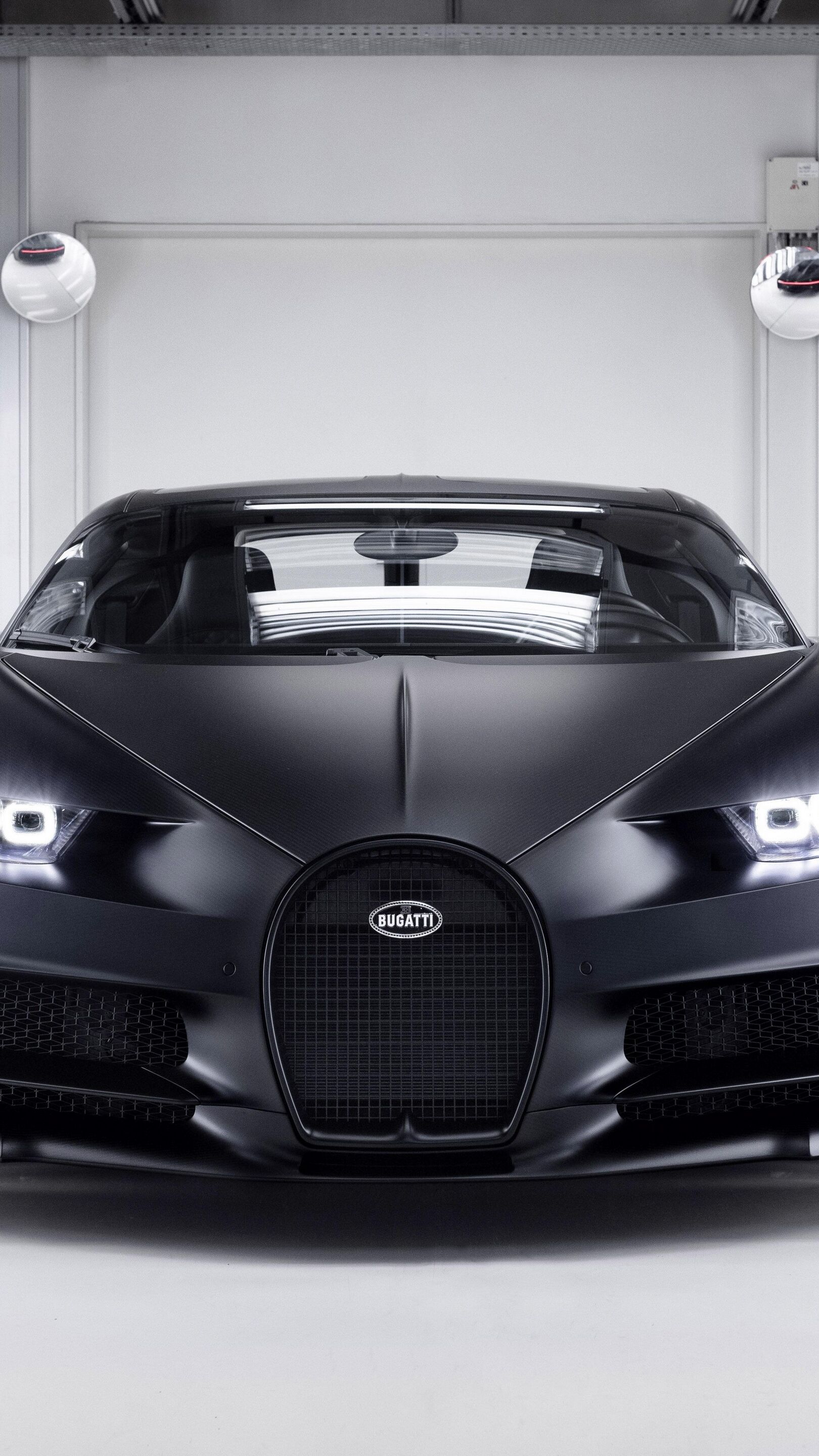 Matte Black Bugatti Chiron Sport Under Studio Light Tunnel - backiee