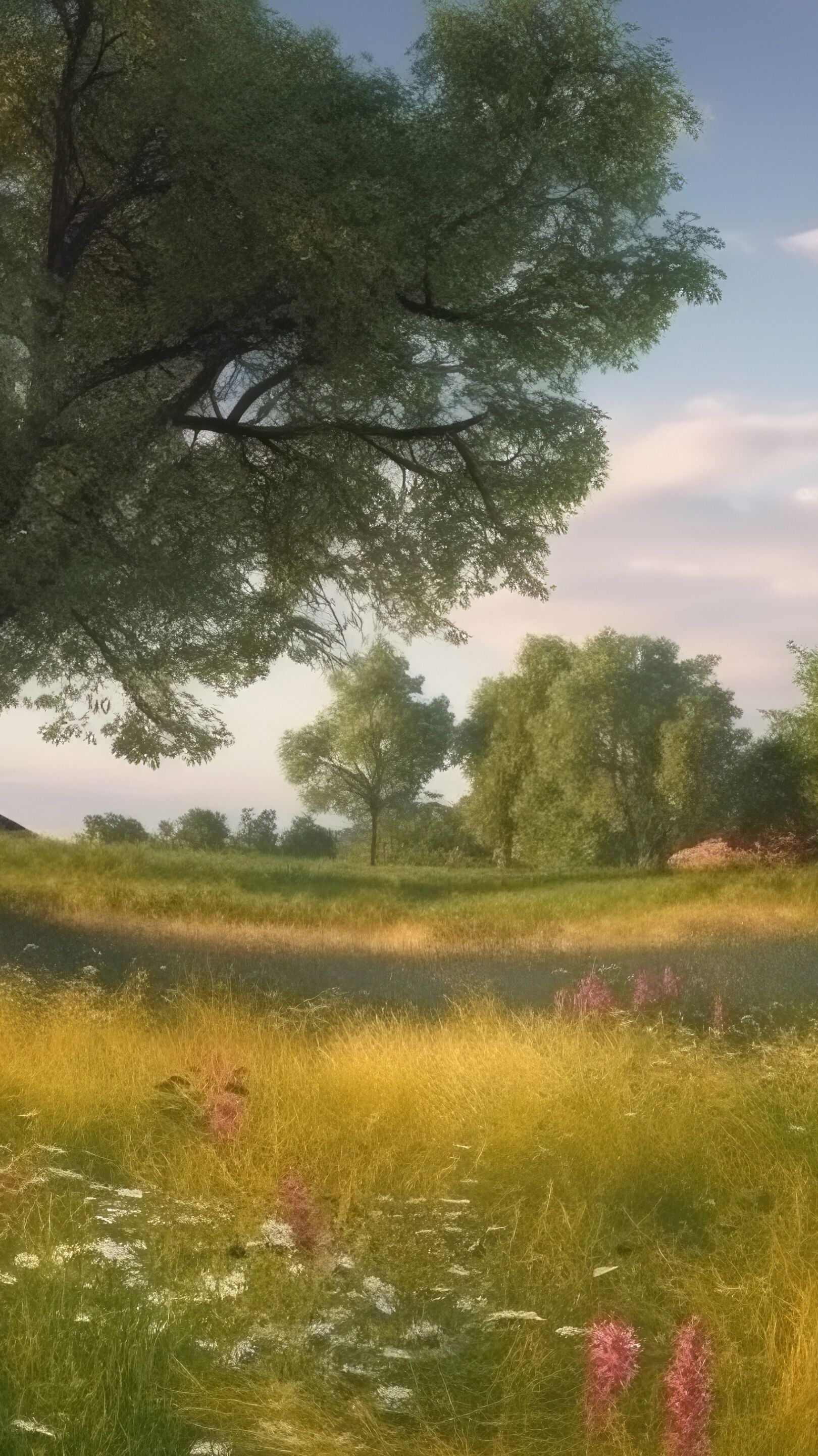 Sunlit Meadow Reverie in a Fantasy Pasture Landscape - backiee