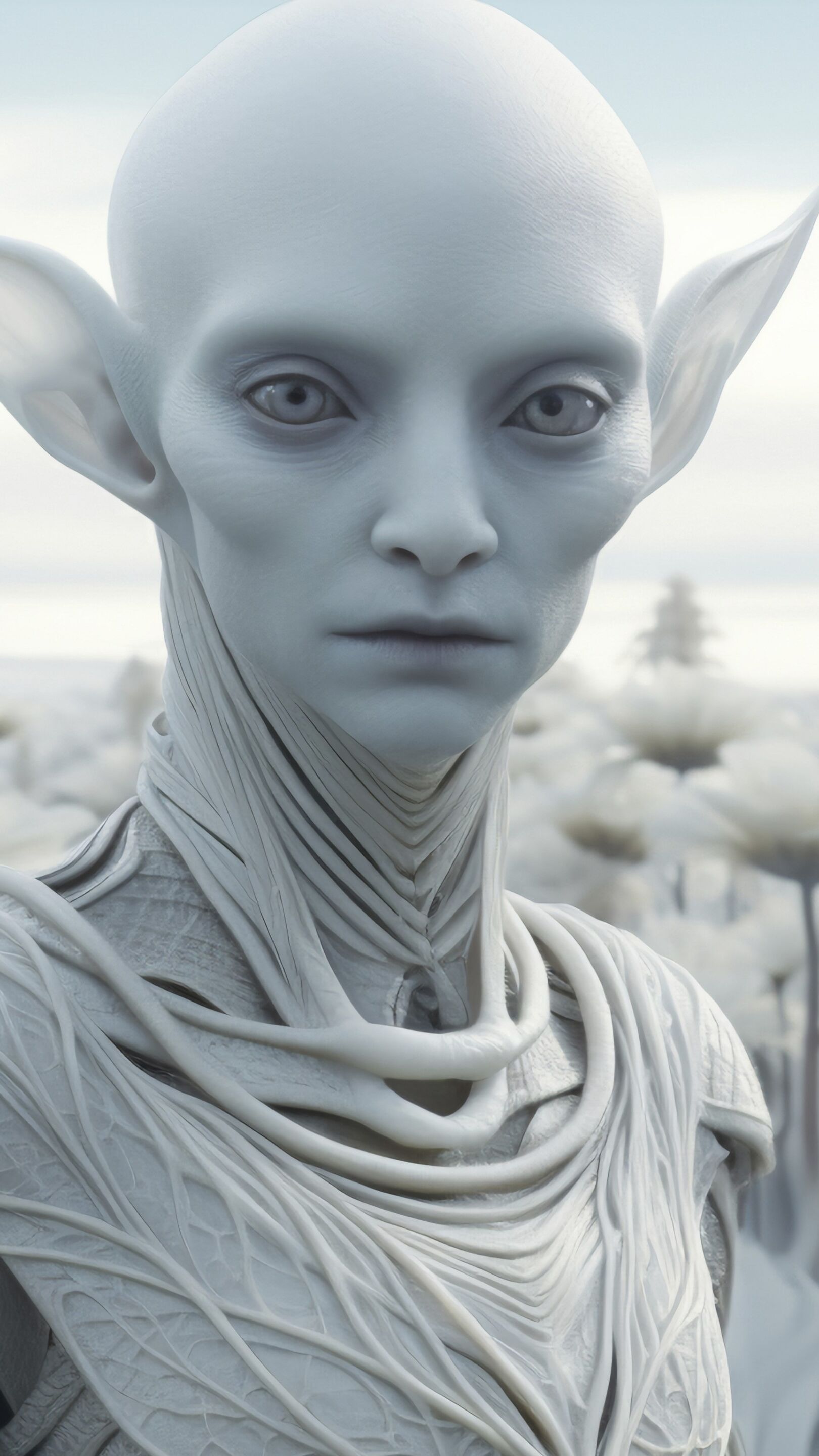 Ethereal Alien Elf in White Blooming Otherworld 5K Fantasy - backiee