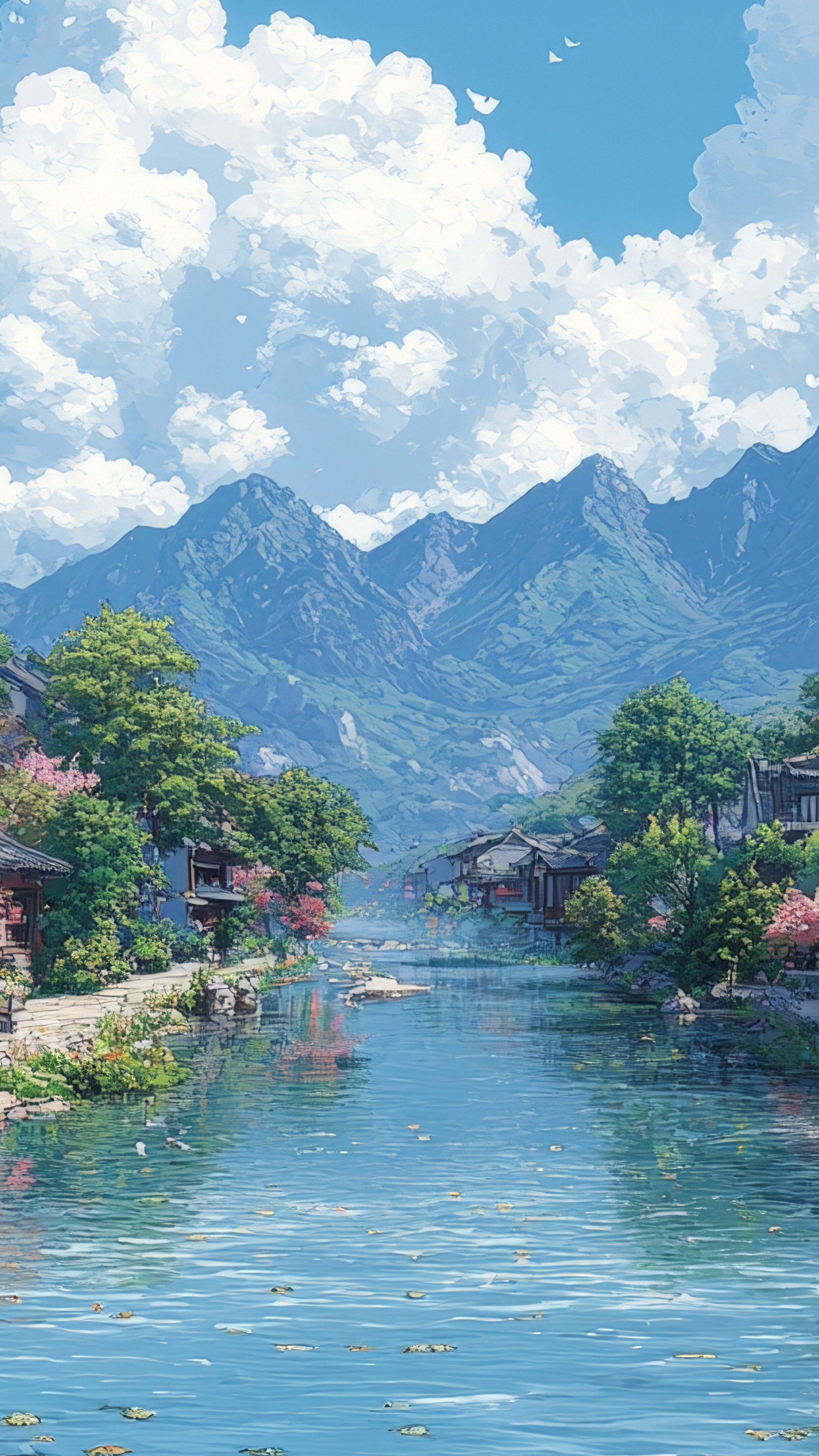 Anime Village in a Serene Mountain Valley - backiee