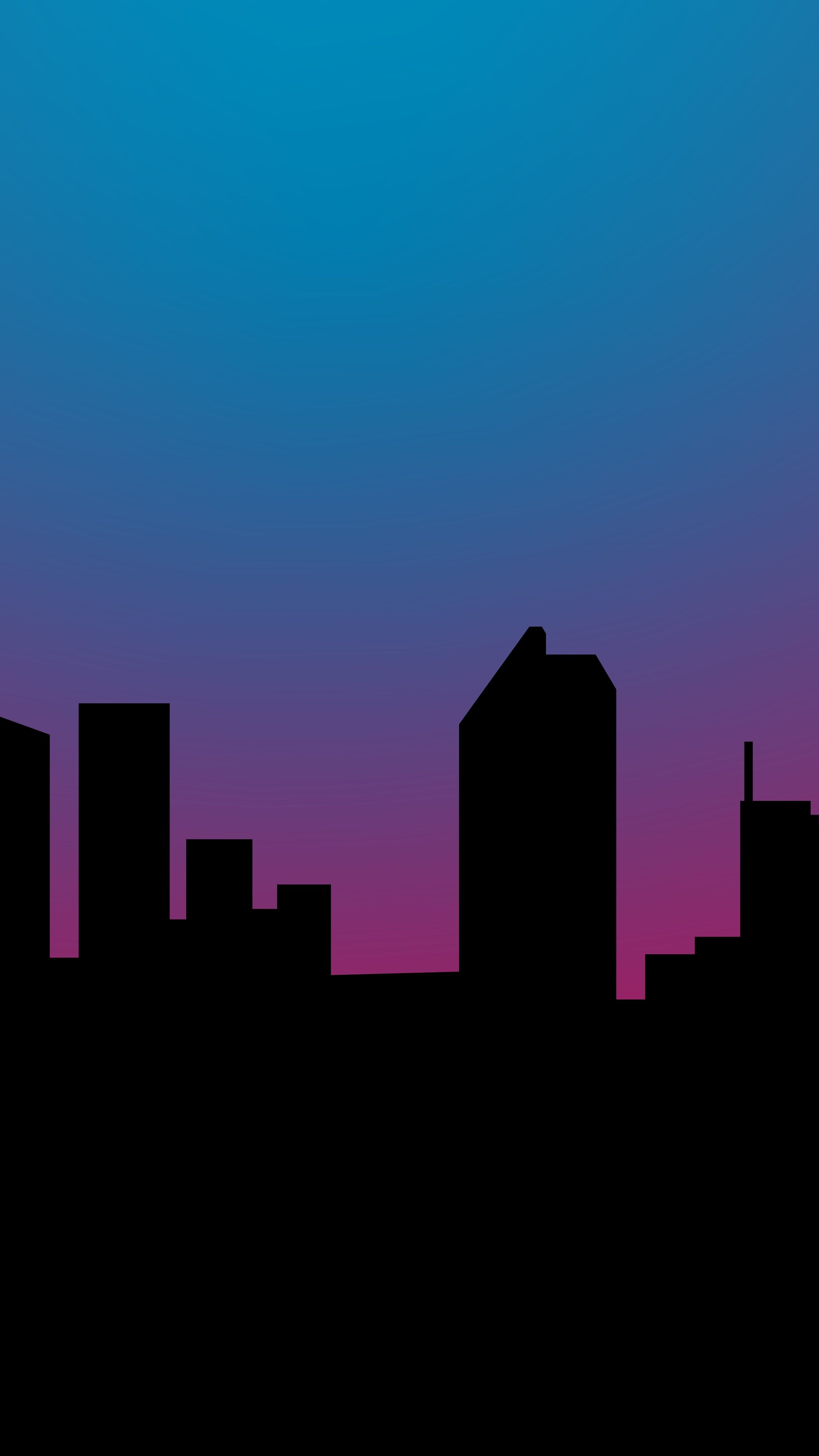 Neon Twilight Metropolis Silhouette in Minimal Fantasy Style - backiee