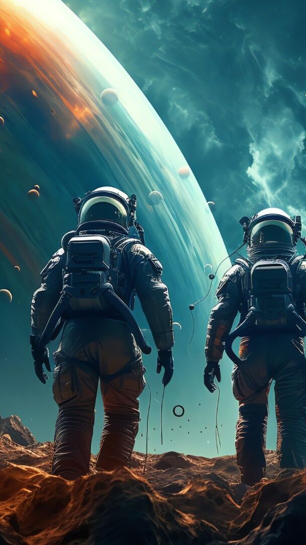 Astronaut Explorers on an Alien Frontier - backiee