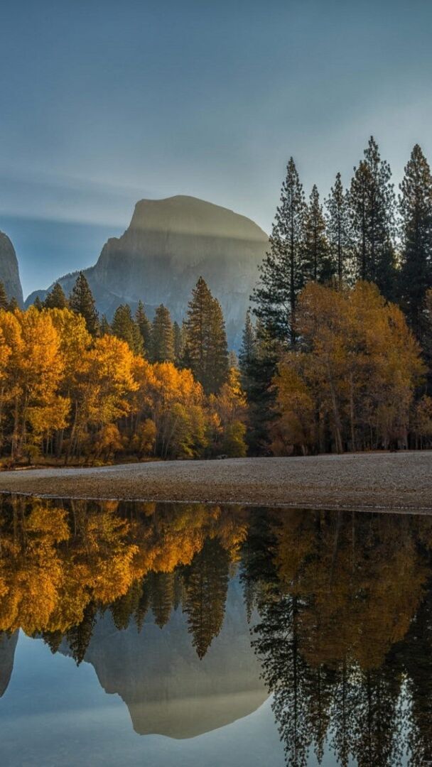 Yosemite's Autumn Elegance: Half Dome Reflection - backiee