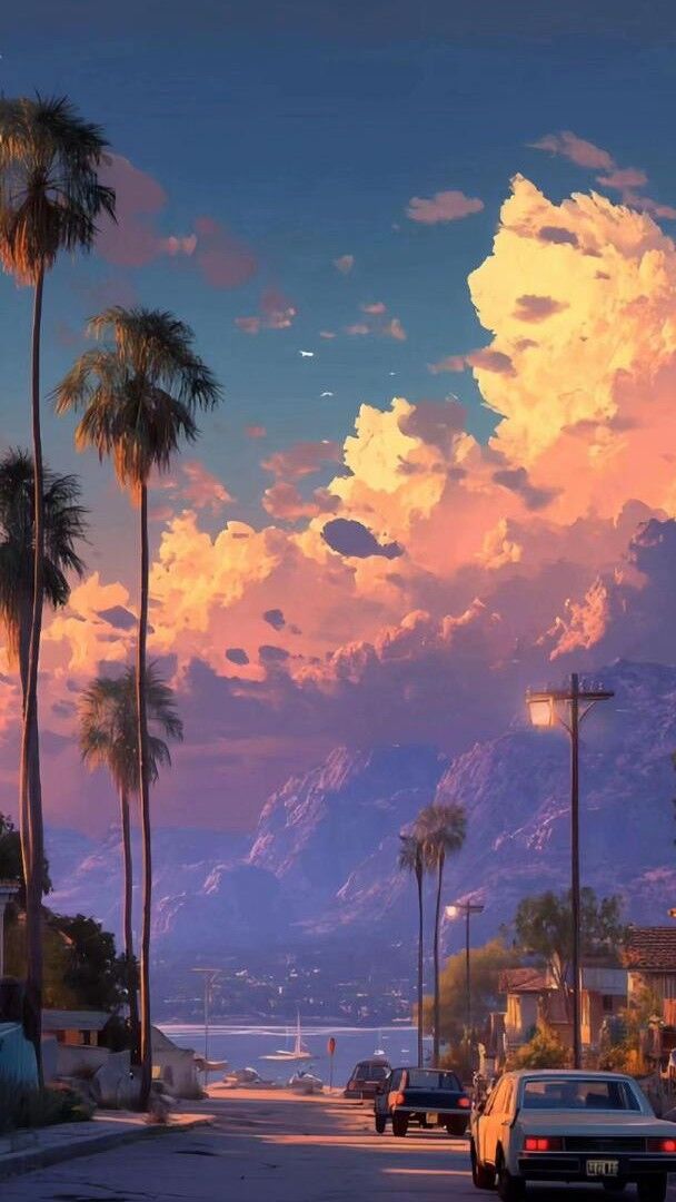 Sunset Boulevard Dreamscape: A Fantasy Evening Scene - backiee