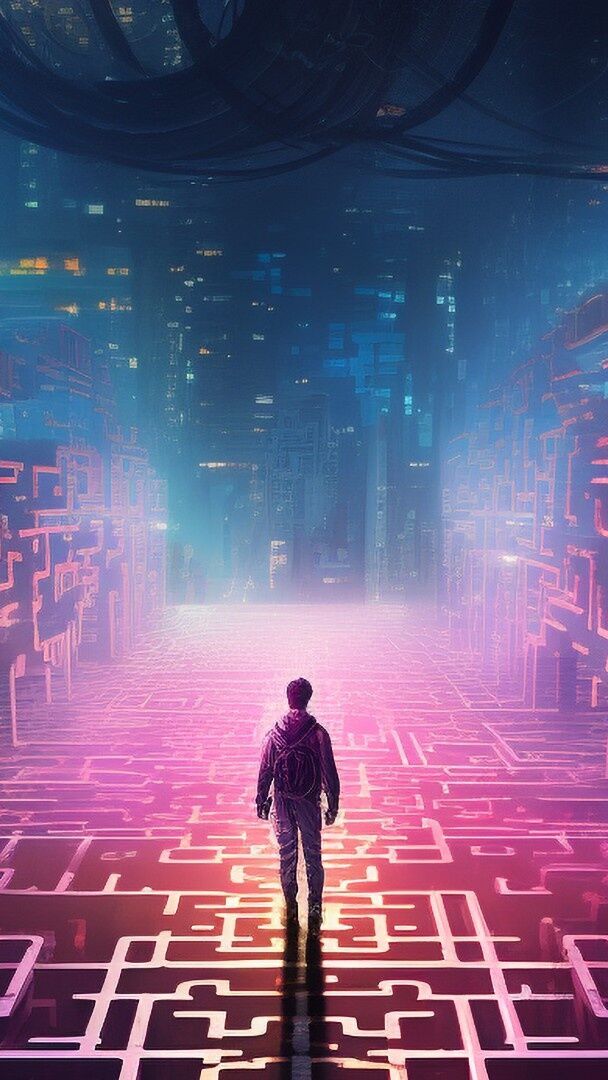 Neon Maze in a Futuristic World - backiee