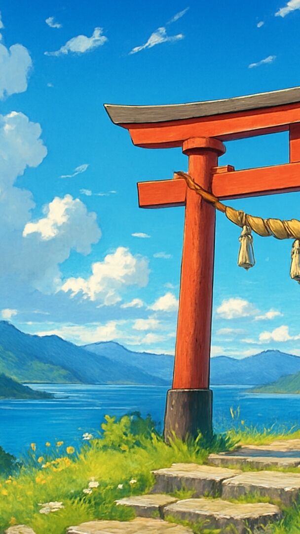 Red Torii Gate Overlooking Serene Landscape - backiee