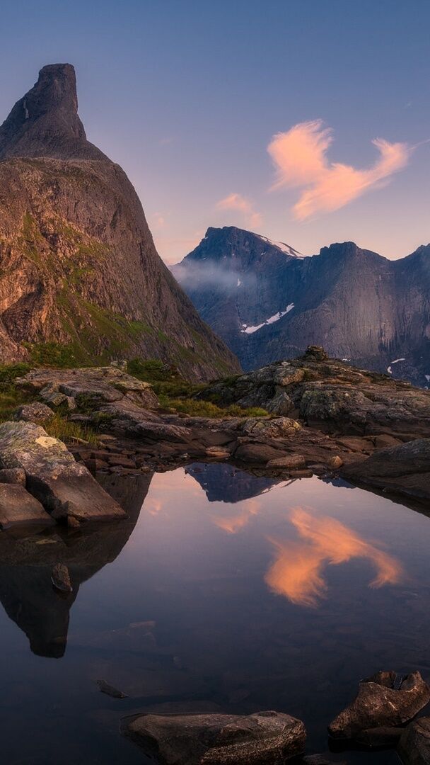 Majestic Romsdal Mountains at Sunset Reflection - backiee