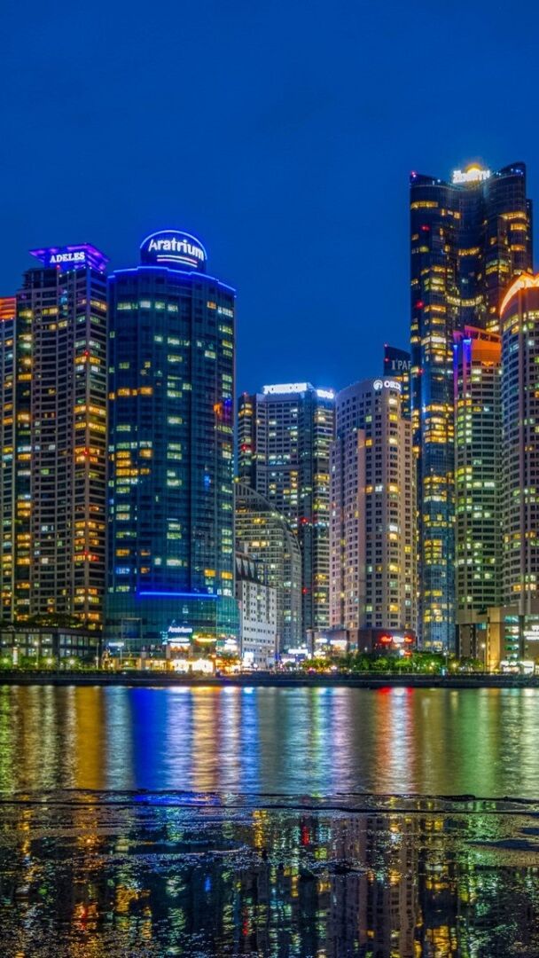 Busan Night Skyline Illuminated in Vibrant Colors - backiee