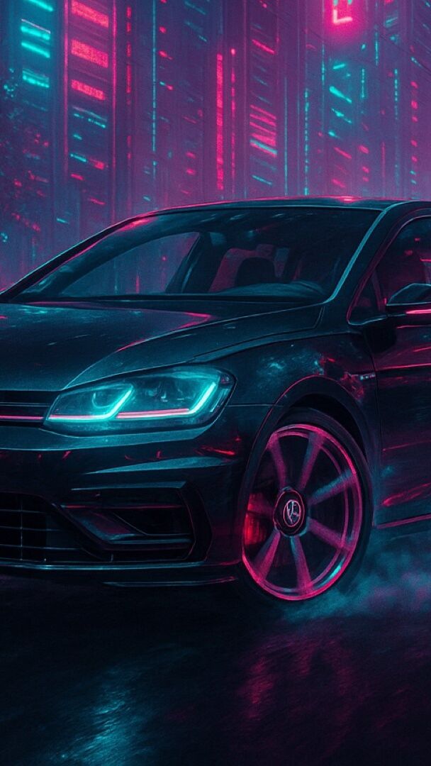 Neon Dreams Volkswagen Golf R at Night - backiee