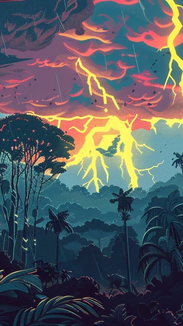 Vibrant Jungle with Lightning Strikes - backiee