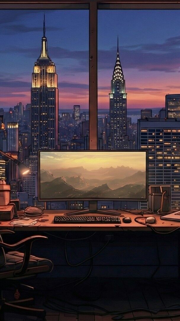 Twilight's Glow: A Lo-fi NYC Home Office - backiee
