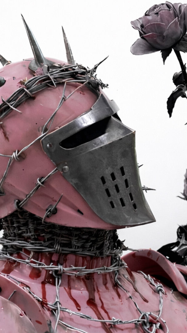 Pink Barbed Knight King Among Dark Roses on White - backiee