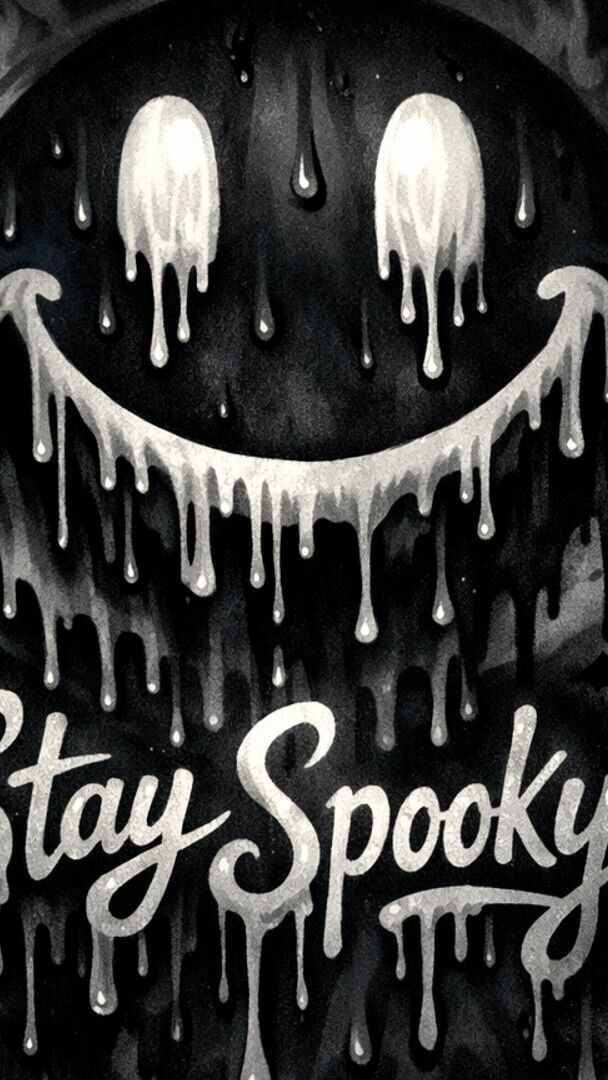 Dripping Smiley and Skull Stay Spooky Halloween Celebration Wallpaper ...