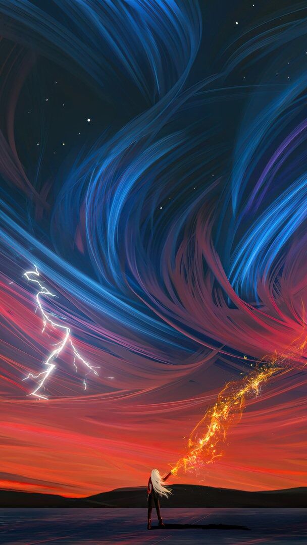 Lone Spellcaster Facing a Celestial Vortex in an Epic Sky - backiee