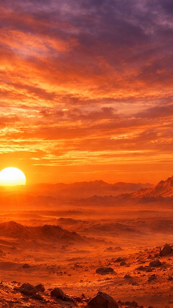 Crimson Sunset Over an Alien Desert Horizon - backiee