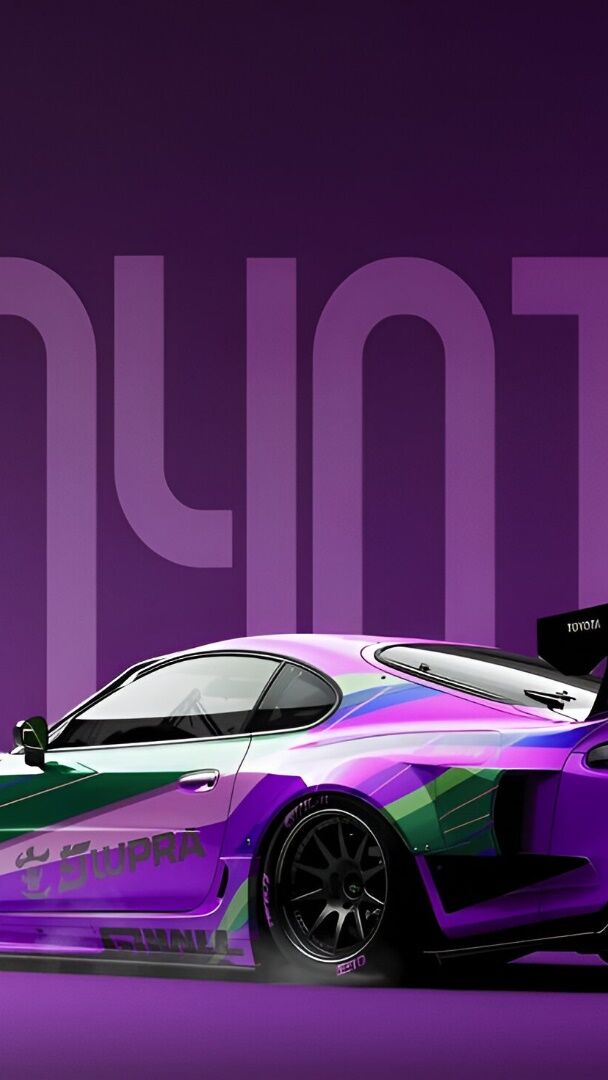 Neon Purple Toyota Supra Race Car AI Art Wallpaper - backiee