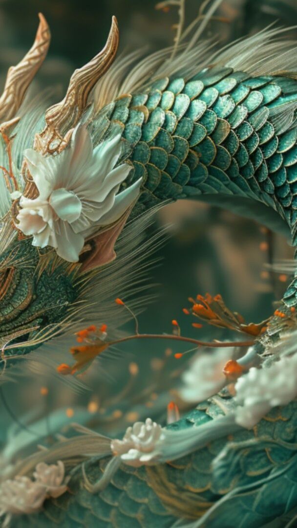 Jade Lotus Dragon in Misty Oriental Garden Fantasy Wallpaper - backiee