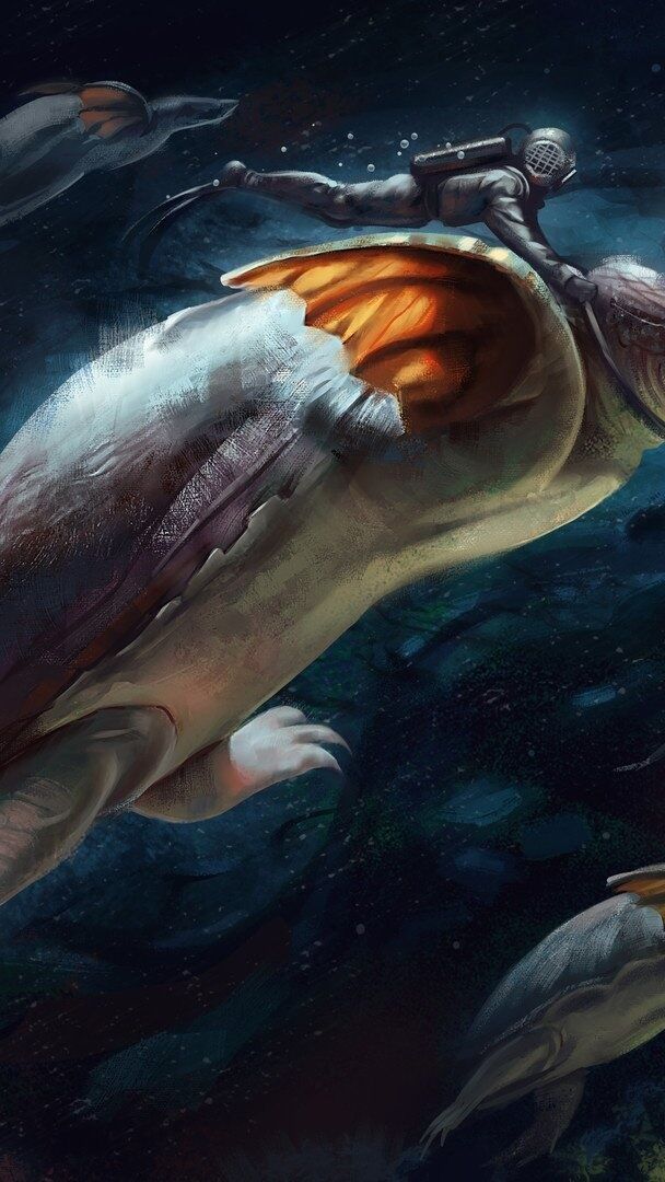 Scuba Rider of the Abyssal Drake Through Midnight Seas - backiee