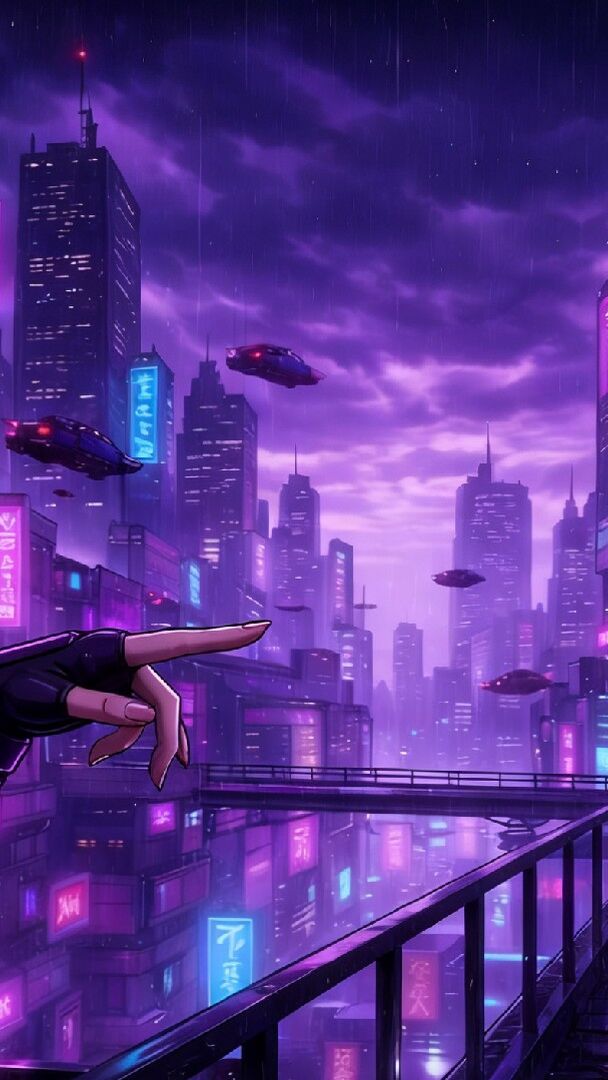 Neon Violet Nights Over a Cyberpunk Cityscape - backiee