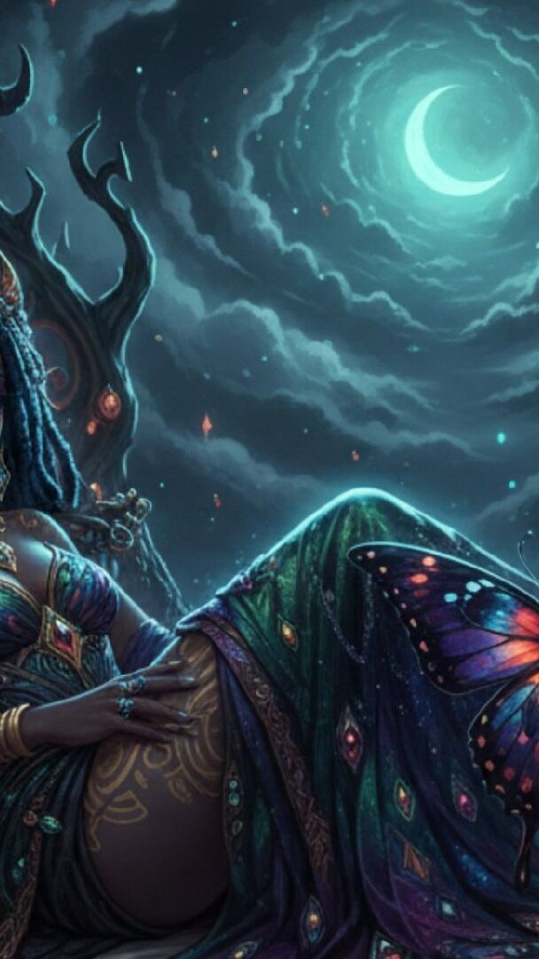 Moonlit Demoness and Butterfly Enchantment in a Haunted Forest - backiee