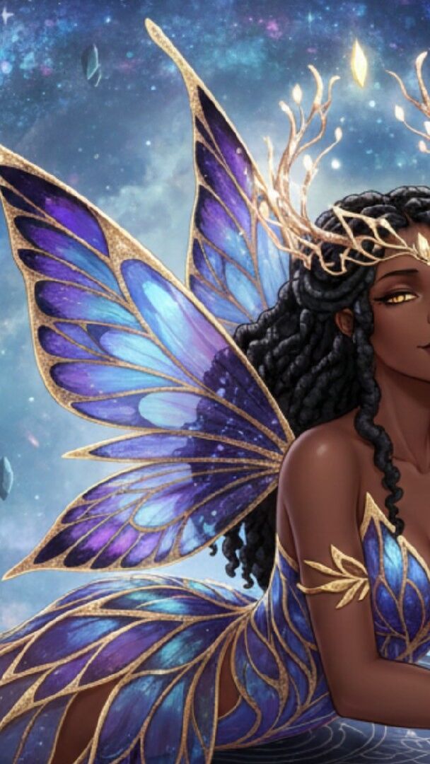 Starlit Butterfly Fairy with Crystal Wand in a Celestial Dreamscape ...