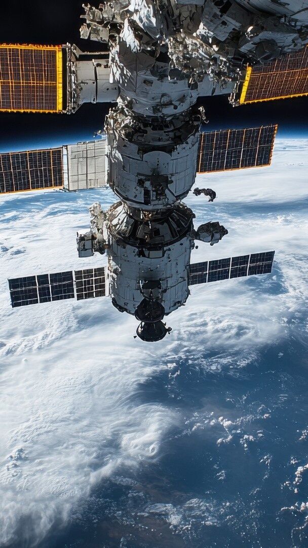 International Space Station Over Earths Blue Horizon - backiee