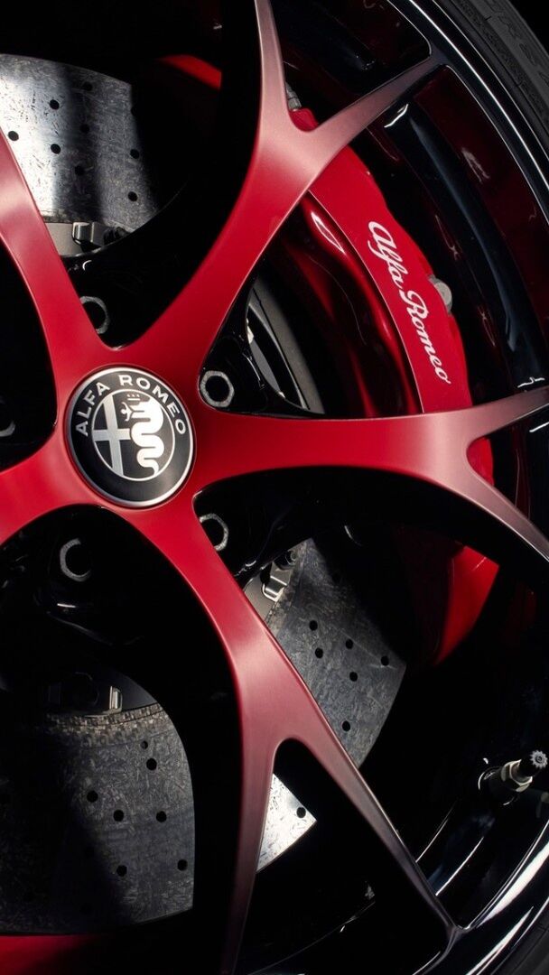 Crimson Alfa Romeo Alloy Wheel Close Up Performance Detail - backiee