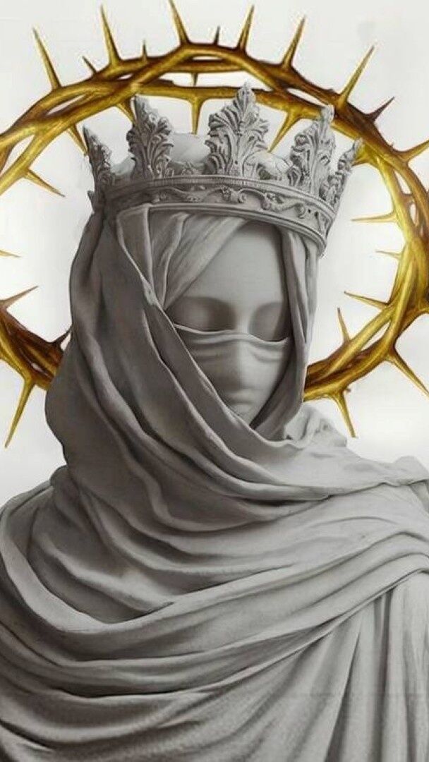 Veiled Marble Sovereign with Gilded Crown of Thorns Halo - backiee