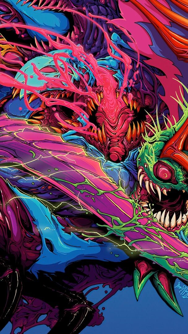 Neon Hyperbeast Dragon Surge in Psychedelic Modern Abstract Art - backiee