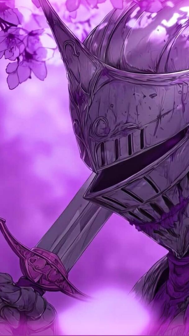Violet Blossom Knight in Mystic Armor Beneath Enchanted Skies - backiee