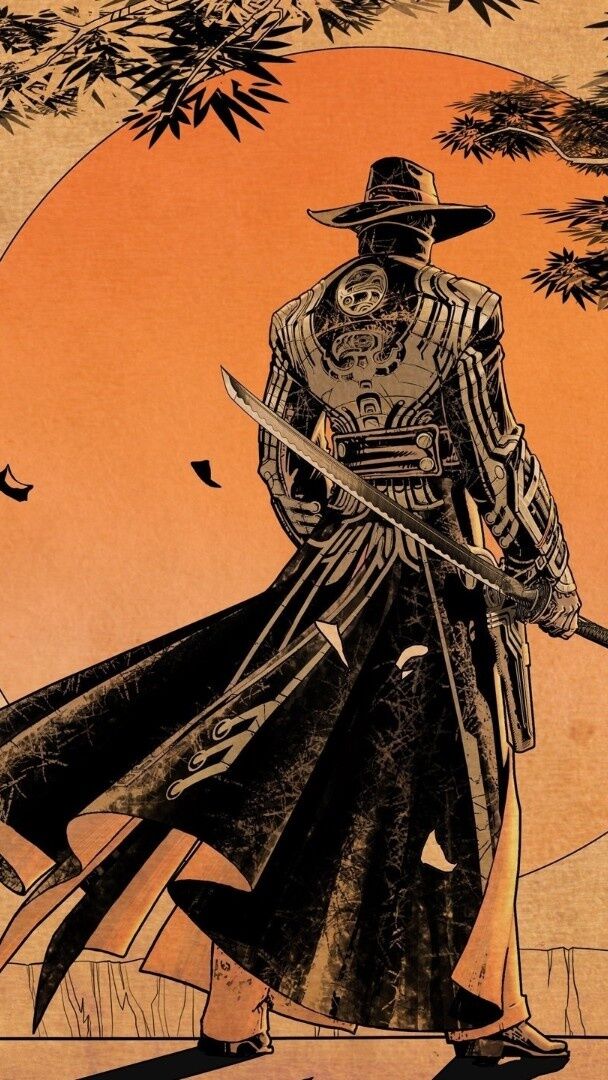 Wandering Samurai Under Burning Sun in Oriental Ink Fantasy - backiee