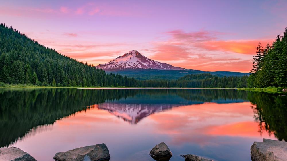 Mount Hood reflected in the Trillium Lake wallpaper - backiee Mount Hood reflected in the Trillium Lake wallpaper - backiee