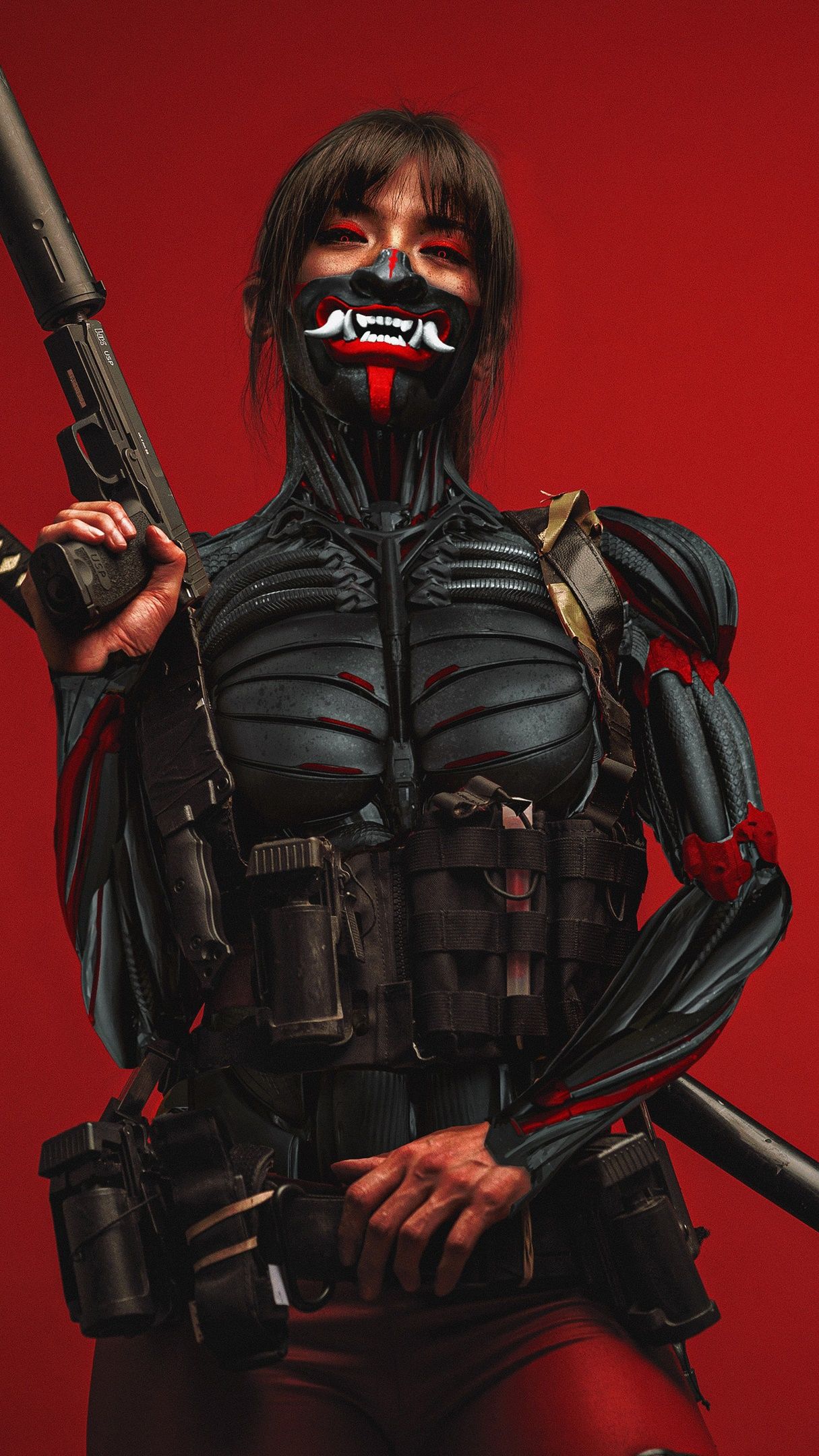 Ninja Girl In Oni Mask Backiee